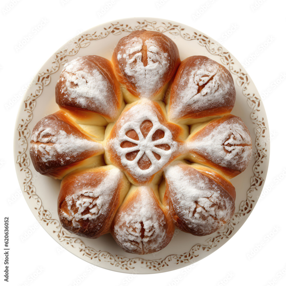 Pan De Muerto On White Plate, Directly Above View On Isolated ...