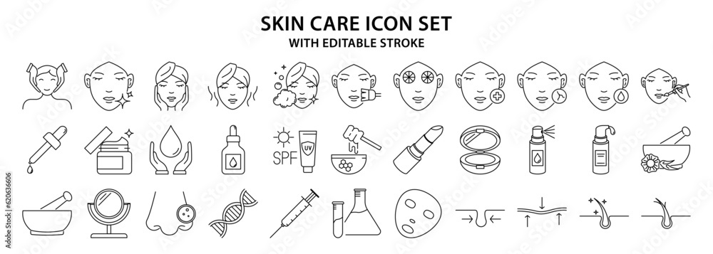 Skincare Icons. Set Icon About Skincare. Vector Illustration. Editable ...