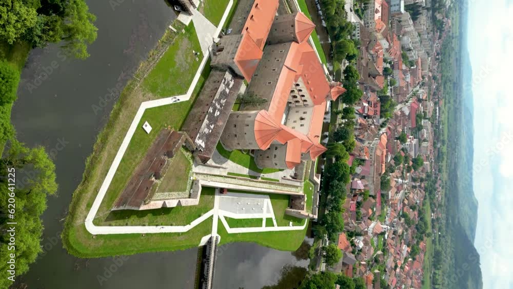 Video Stock Vertical aerial footage of Fagaras Fortress. Beautiful ...