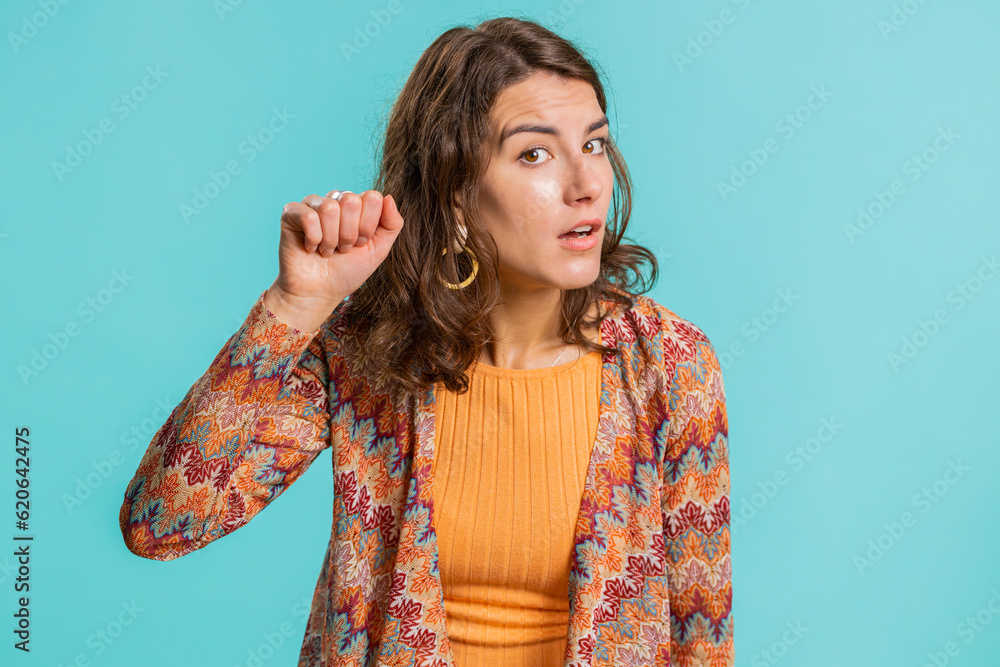 Knock Knock Who Is There Excited Young Woman Knocking Door Gesture