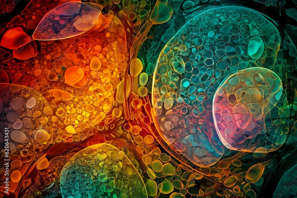 Microscopic macro close up shot of cell and bacteria. Biology ...