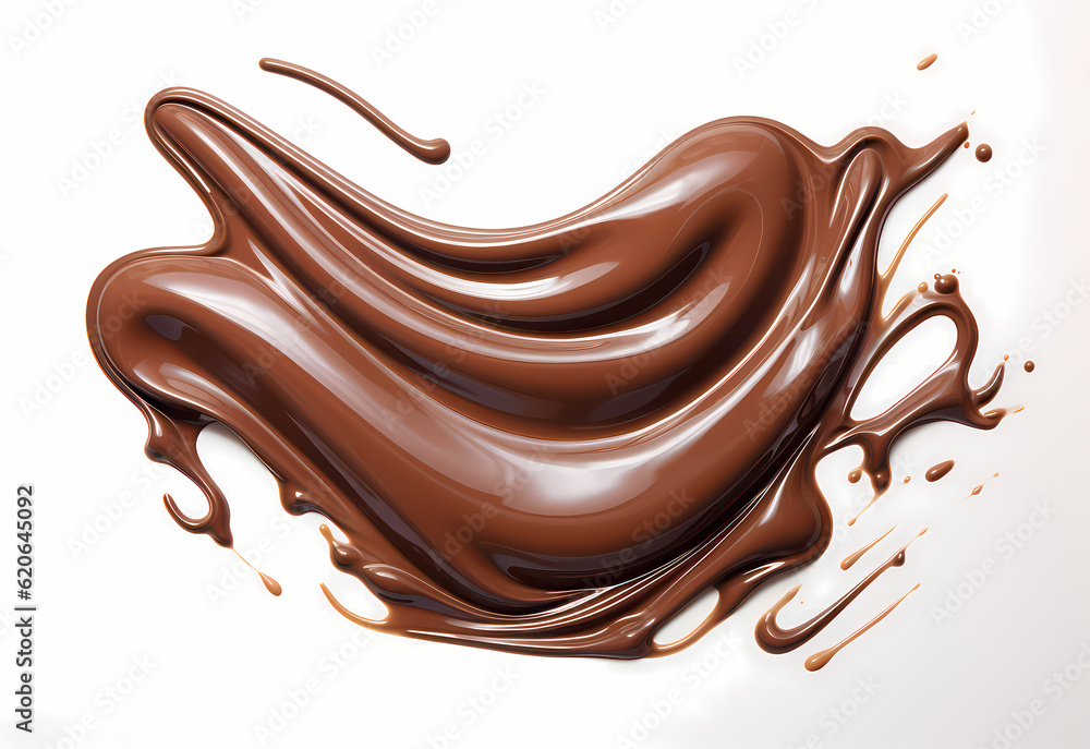 melted chocolate splash on a white background, captured in realistic ...