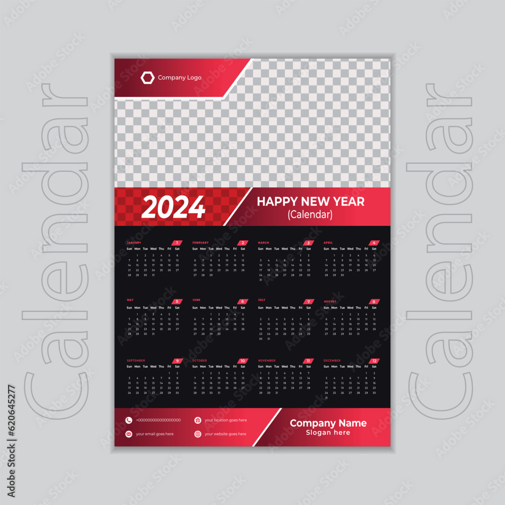 Monthly wall calendar design for 2024 new year. This wall calendar ...