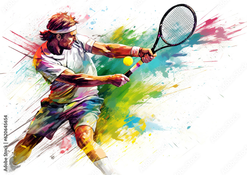 Watercolor abstract representation of tennis. Tennis player in action ...