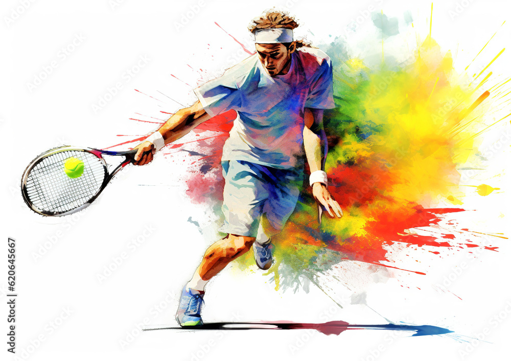 Watercolor abstract representation of tennis. Tennis player in action ...