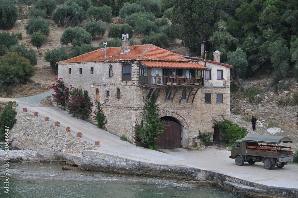 The Arsanas Konstamonitou (port building) of Konstamonitou Monastery is ...