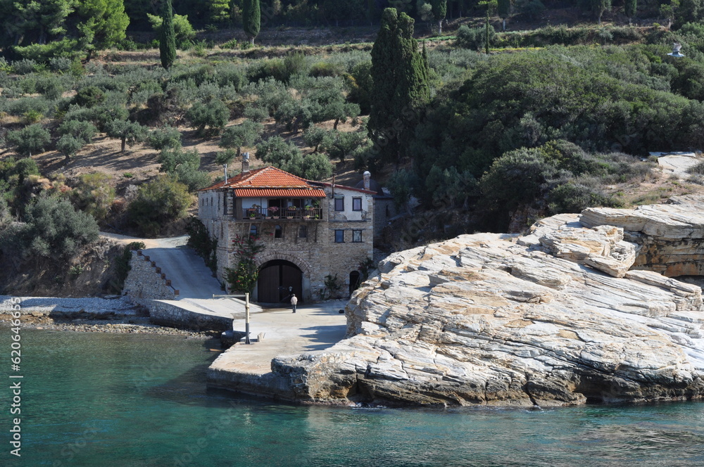 The Arsanas Konstamonitou (port building) of Konstamonitou Monastery is ...
