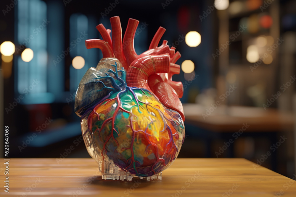 A 3D rendered image of a human heart, allowing viewers to rotate and ...