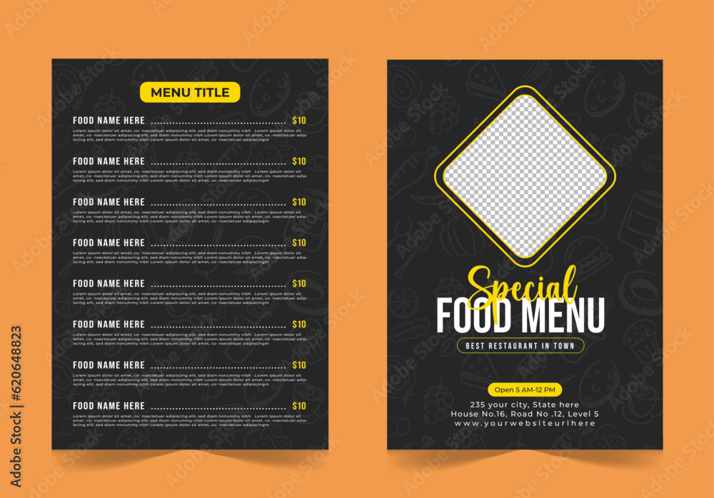 Restaurant cafe food menu card design template, Fast food menu card ...