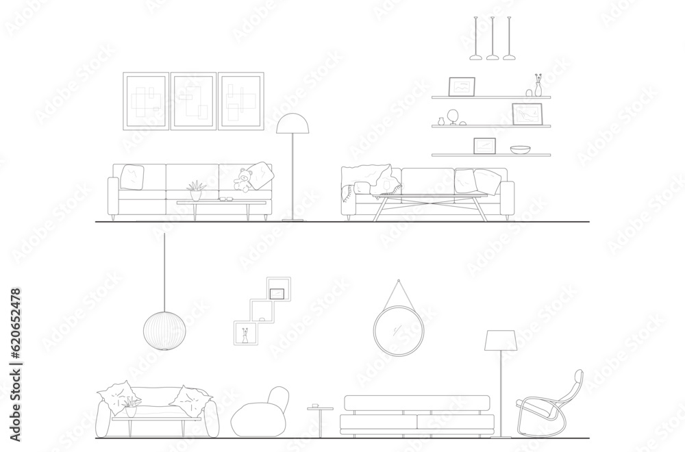 Architectural Drawings,elevation vector interior, living room ...