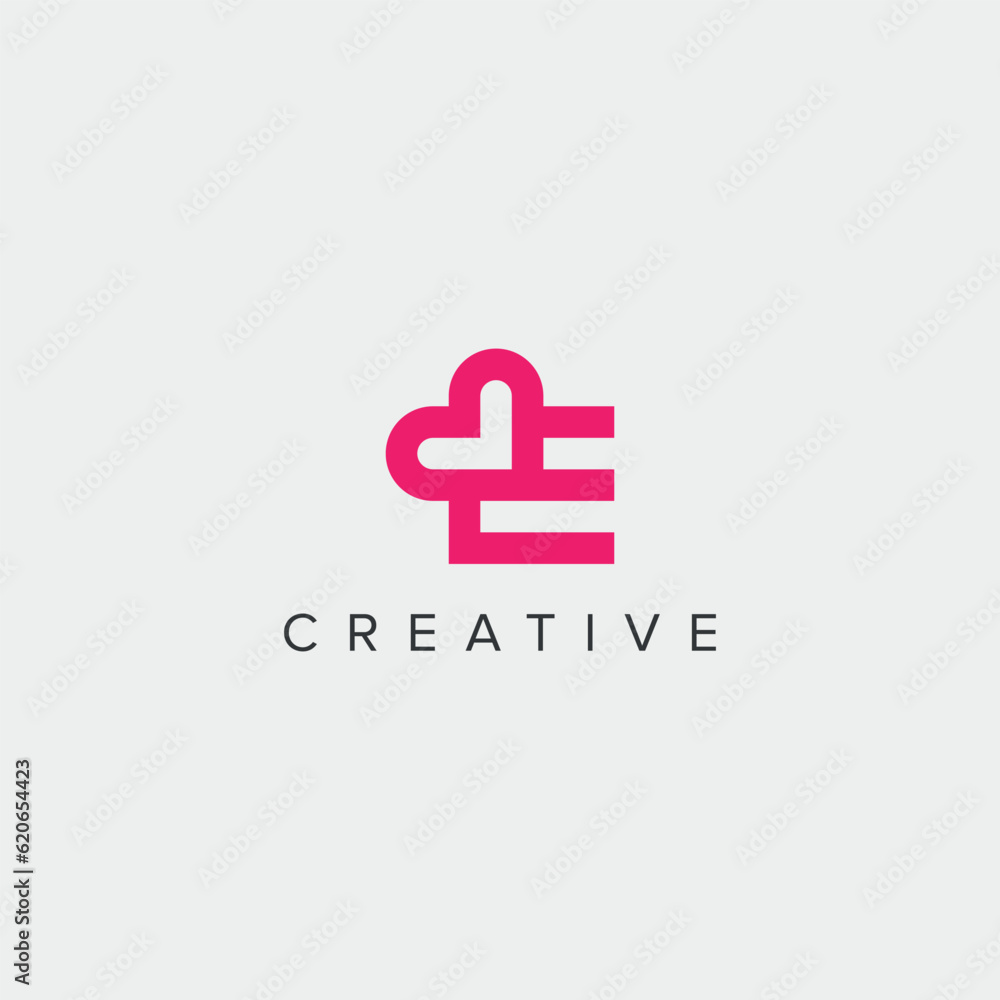 Abstract letter E heart logo vector symbol. Valentines day ribbon ...