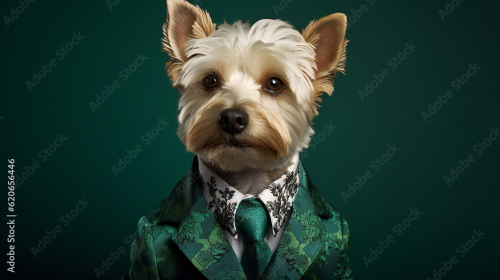 Cool looking dog wearing funky fashion dress - jacket, tie, g. Stylish ...