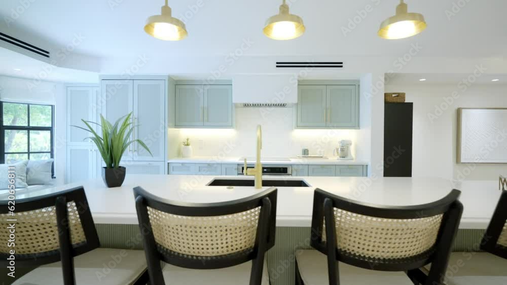 Grand modern kitchen having elegant white and tranquil light blue ...