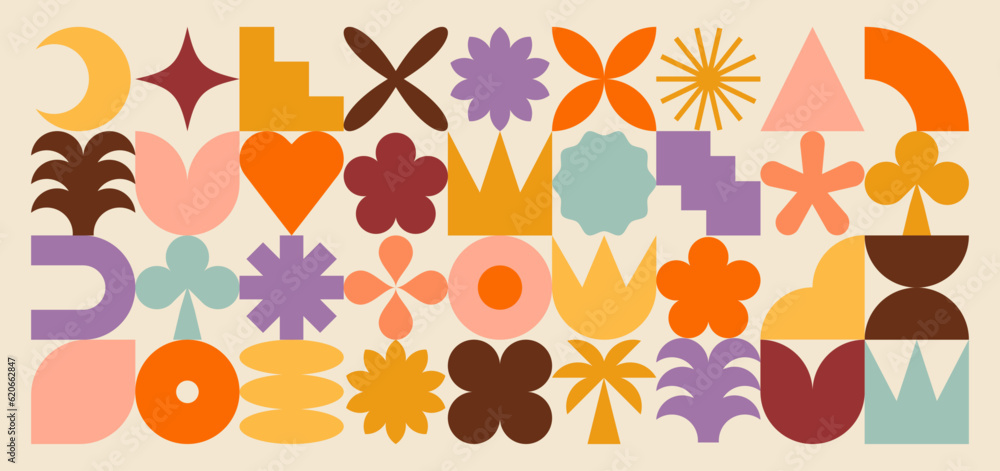 Decorative element set for spring and summer. Warm and geometric shapes ...