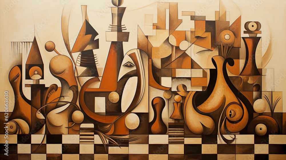 Cubist interpretation of classic chess symbols, arranged dynamically ...