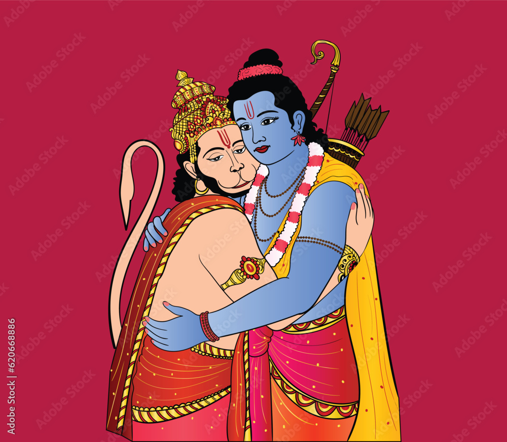 Illustration of Lord Rama and Hanuman in Happy Dussehra background ...