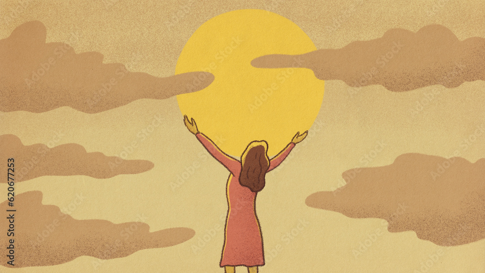 Woman Hugging The Sun Illustration Stock Illustration | Adobe Stock