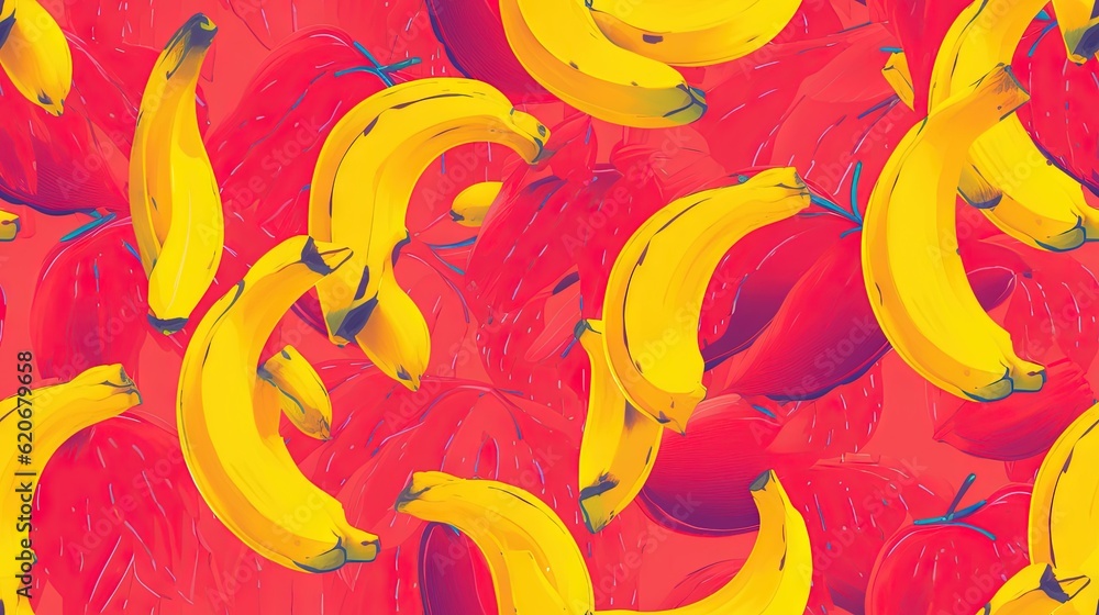 a bunch of bananas that are on a red background with a red background ...