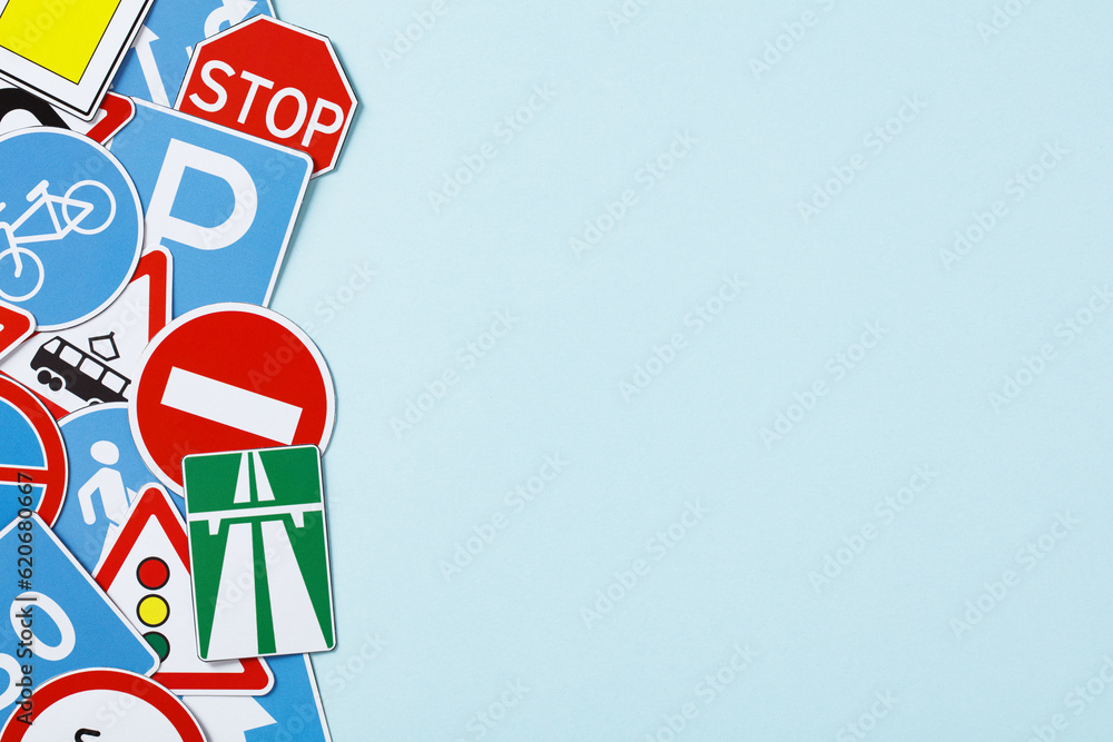 Frame border made of traffic signs. Banner design for driving school ...