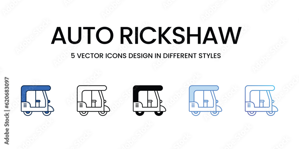 Auto Rickshaw Icon Design in Five style with Editable Stroke. Line, Solid, Flat Line, Duo Tone ...