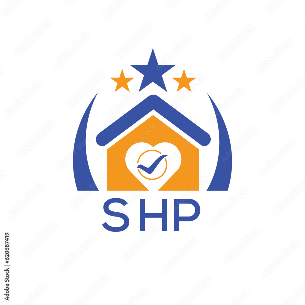 SHP House logo Letter logo and star icon. Blue vector image on white ...