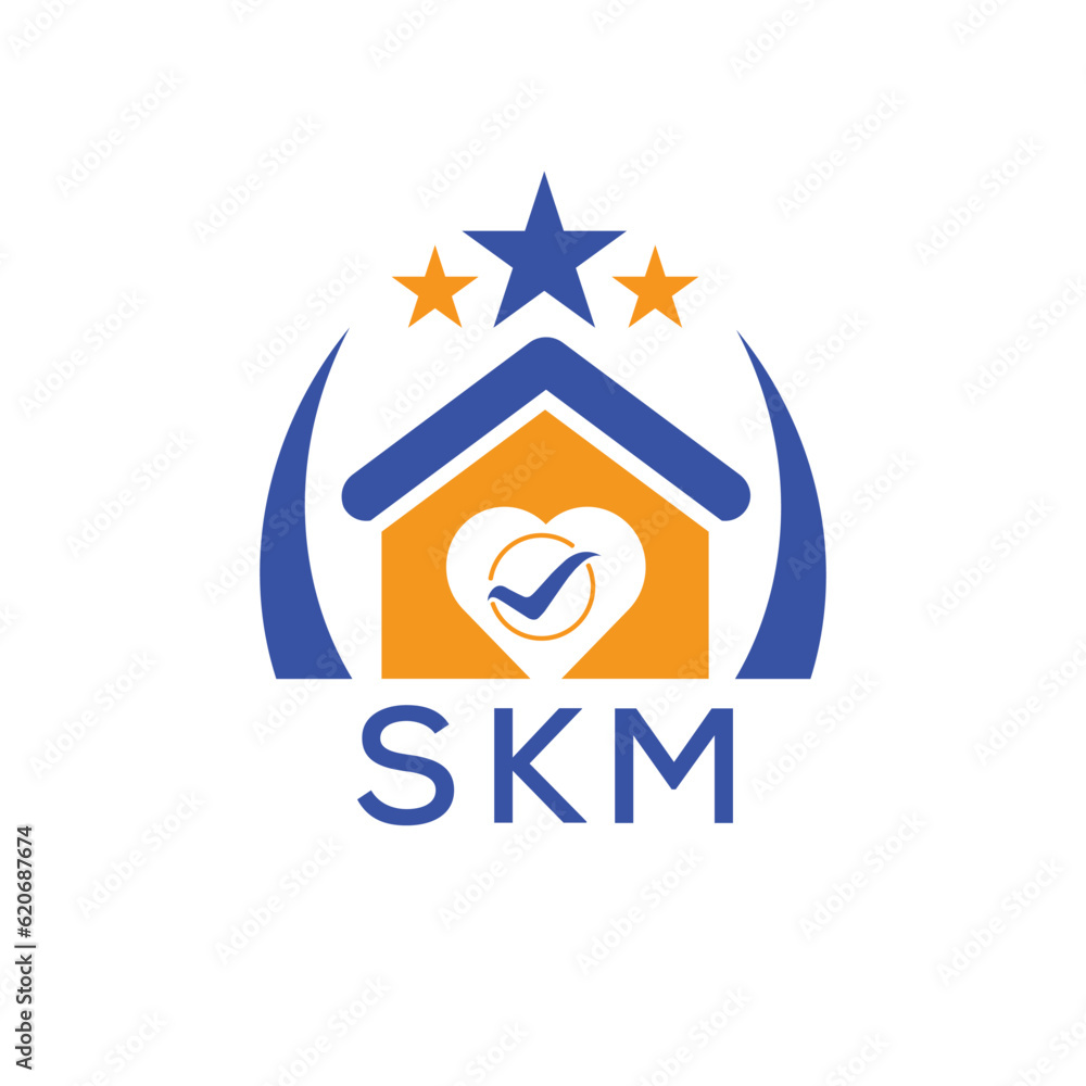 SKM House logo Letter logo and star icon. Blue vector image on white background. KJG house ...