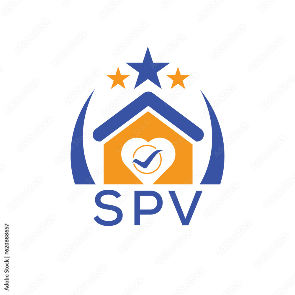 SPV House logo Letter logo and star icon. Blue vector image on white background. KJG house ...