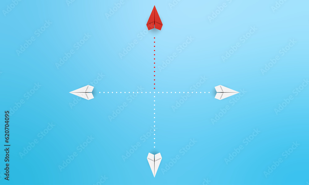 Four paper planes are heading in different routes towards the four ...