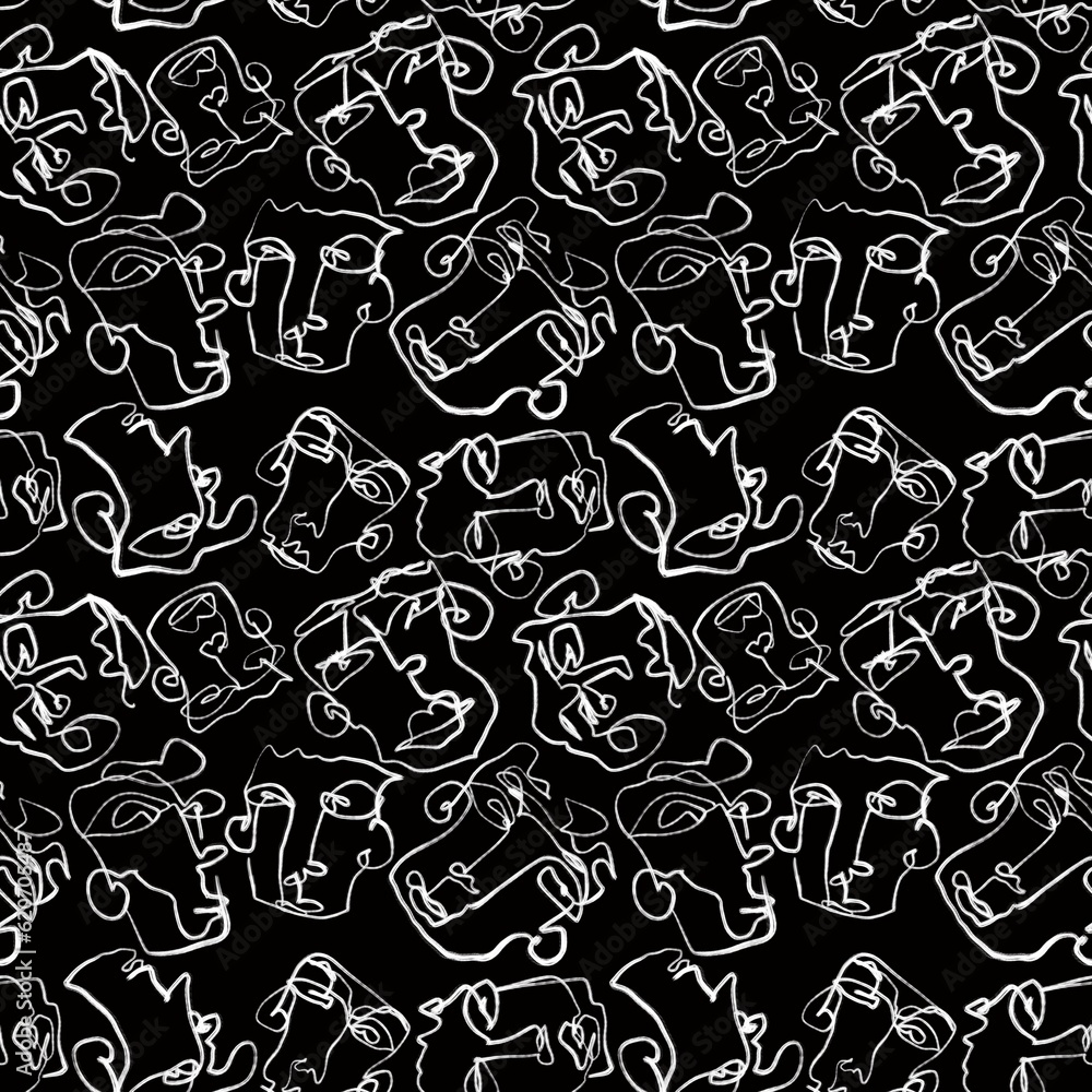 Abstract line art portraits seamless faces pattern for wallpaper and ...
