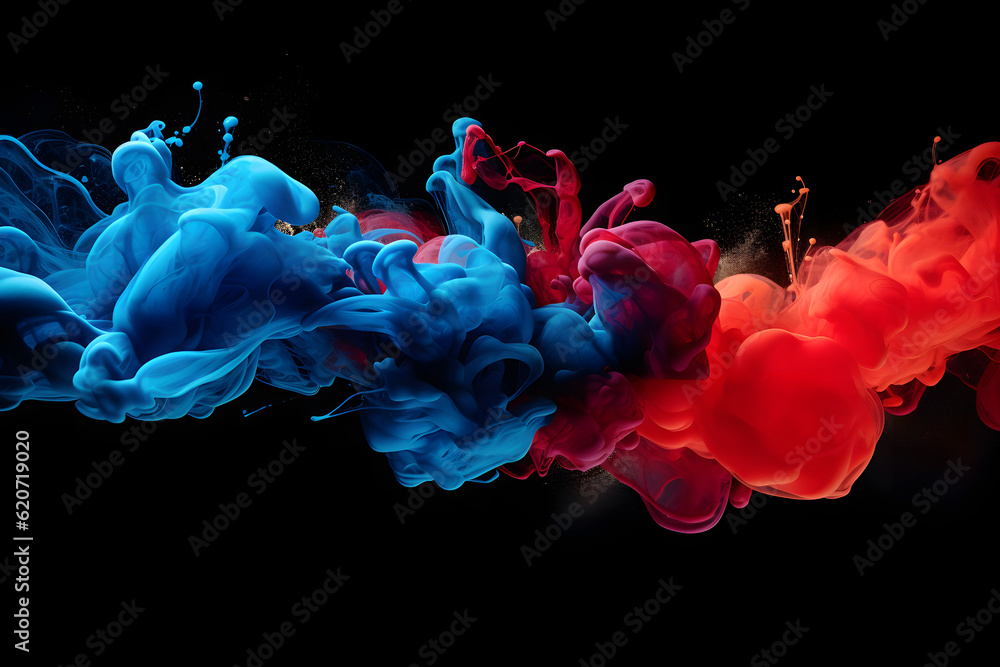 Acrylic blue and red colors in water Ink blot very very suitable for ...