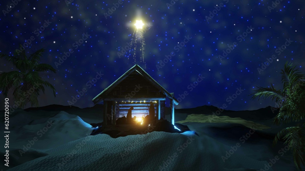 Christmas Nativity Scene. Birth of Jesus Christ. Baby Jesus in manger ...