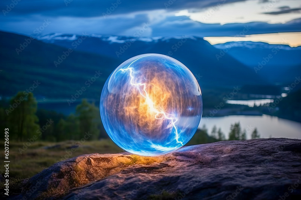 Stunning display of ball lightning against the backdrop of majestic ...