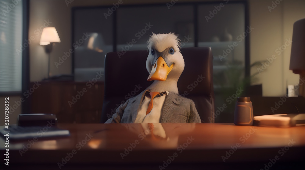 duck wearing formal business suit like a boss in the office: corporate ...