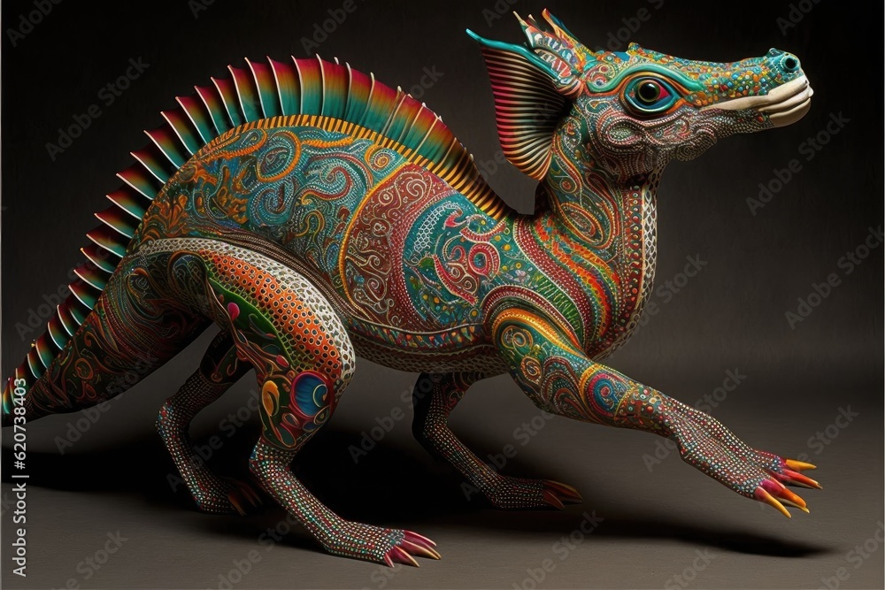 Mexican Alebrije folk art sculpture. Dimetrodon dinosaur on isolated ...