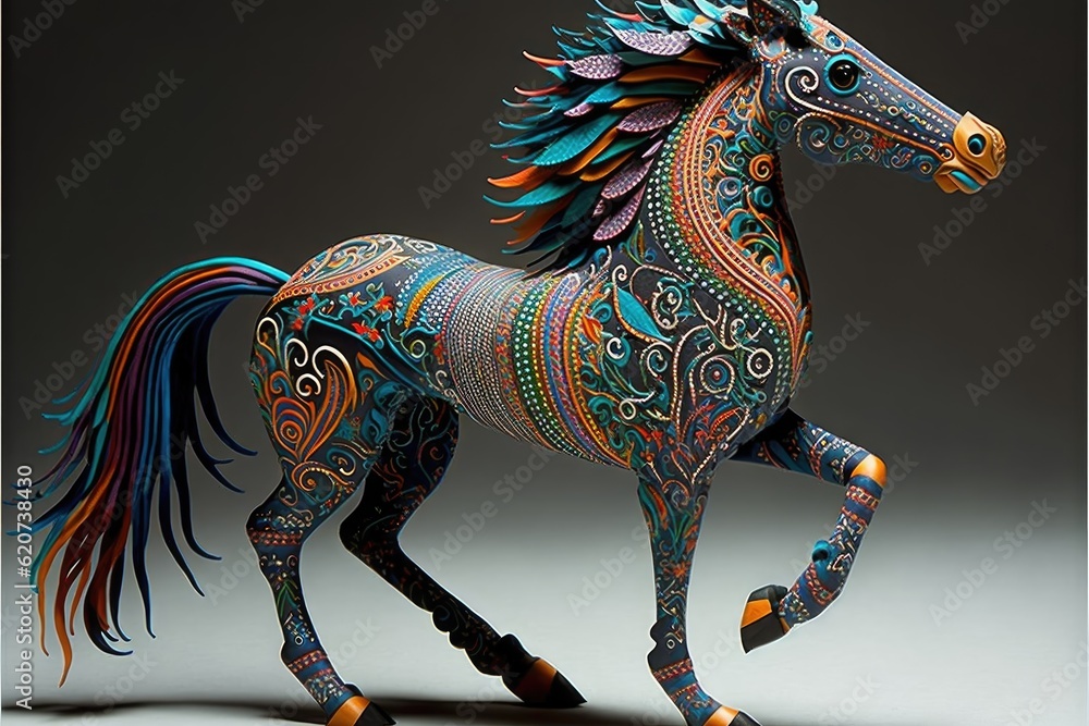 Alebrije horse sculpture on isolated background. Mexican folk art ...