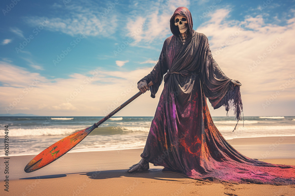 Poster Grim Reaper Having Fun at a Beach Resort Death Skeleton Summer ...