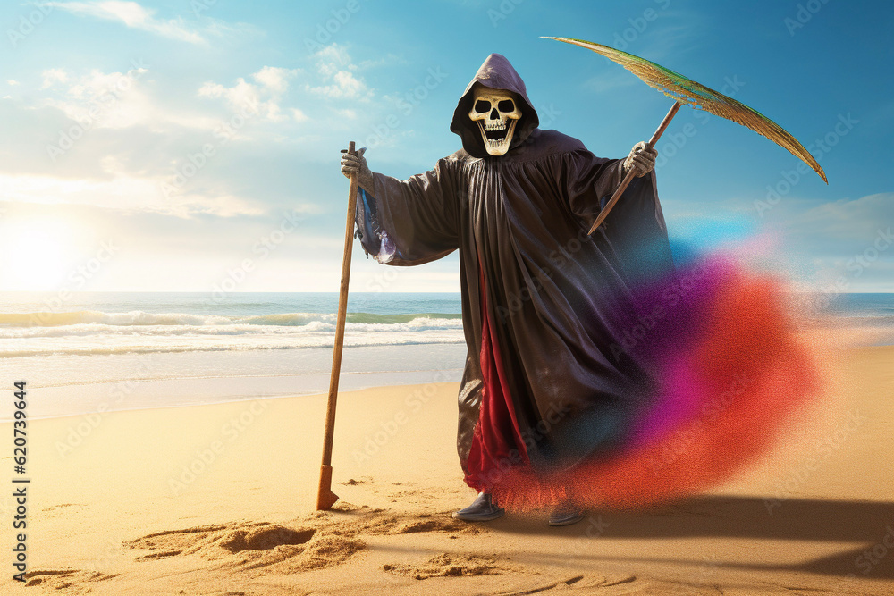 Grim Reaper Having Fun at a Beach Resort Death Skeleton Summer Stock ...
