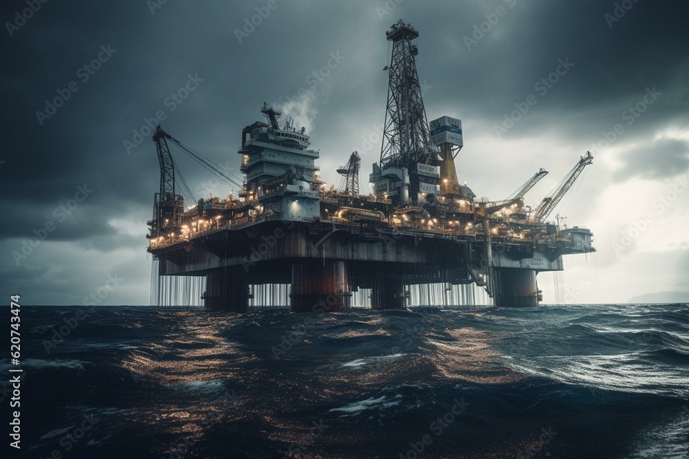 Extraction of oil and gas with a floating drilling platform at sea ...