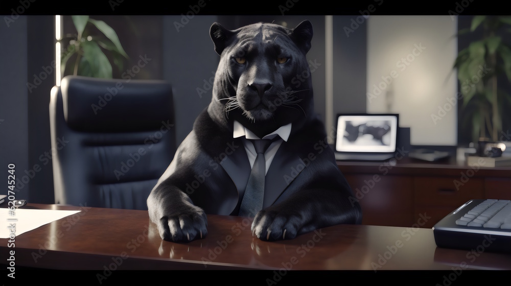 panther wearing formal business suit like a boss in the office ...