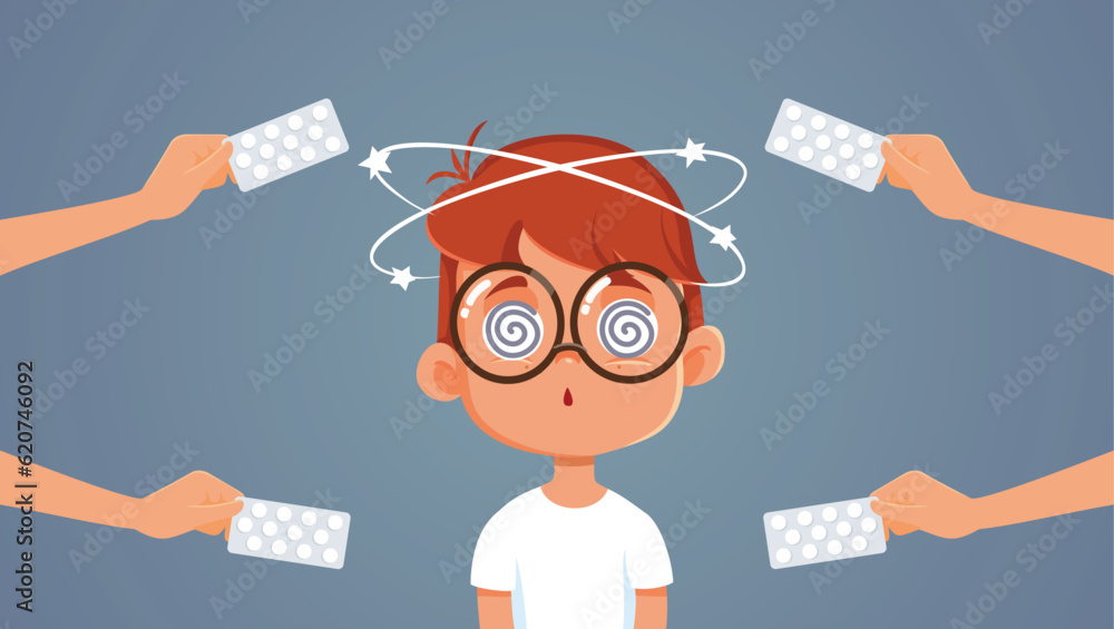 Sick Dizzy Child Receiving Medication and Treatment Vector Cartoon ...