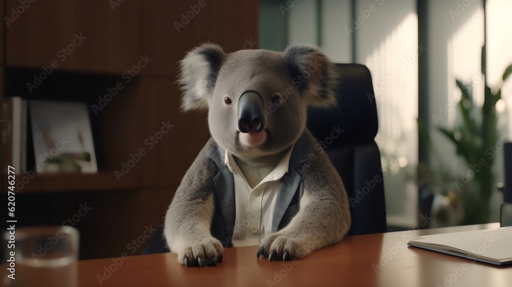 koala wearing formal business suit like a boss in the office: corporate Excellence Personified ...