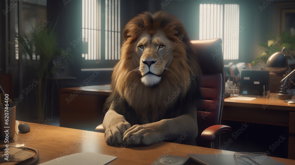 lion wearing formal business suit like a boss in the office: corporate ...