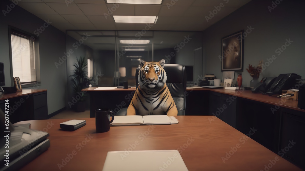 tiger wearing formal business suit like a boss in the office: corporate ...