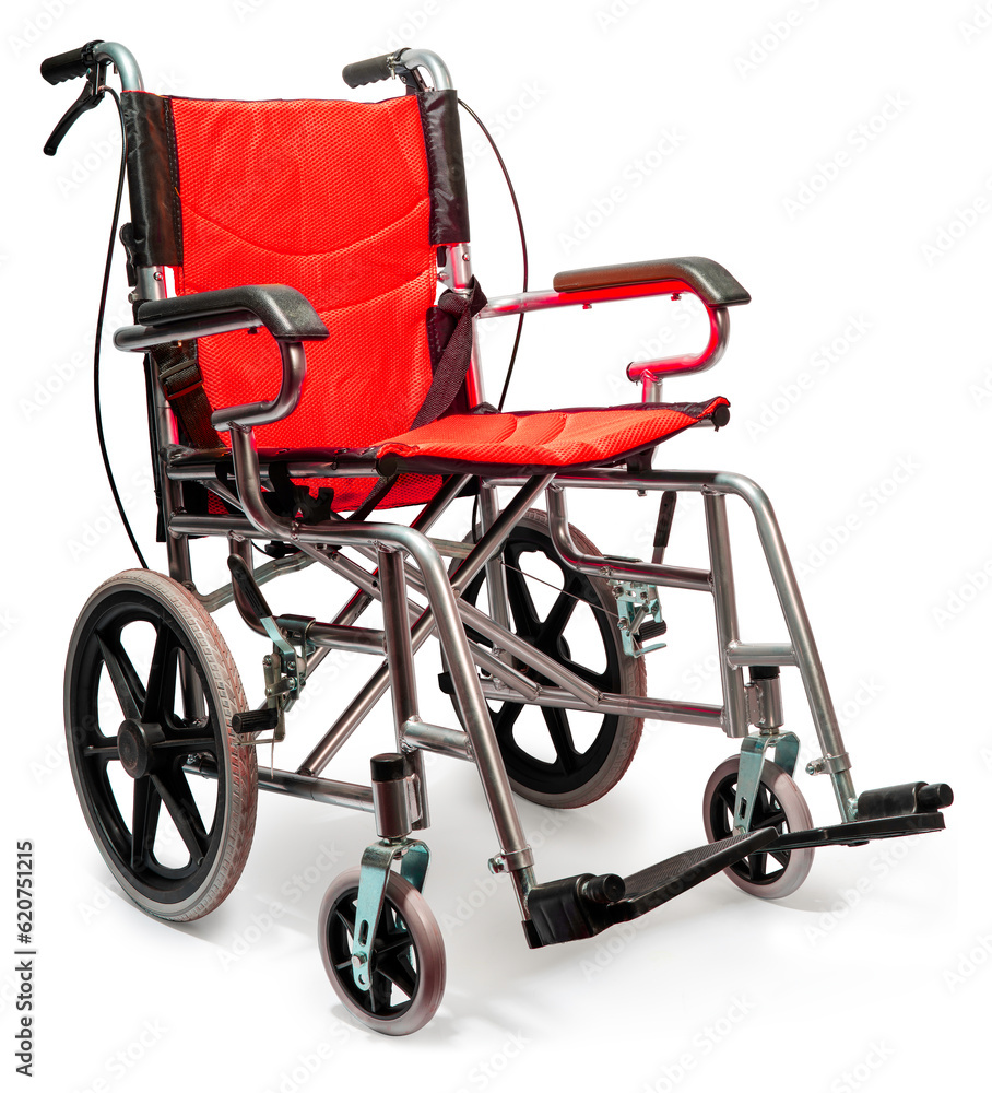 Wheelchair isolated on white background, Red Wheelchair on white With ...
