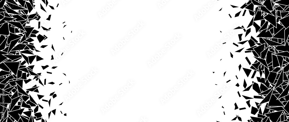 Debris and shatters in vertical repeating border. Black broken triangle ...