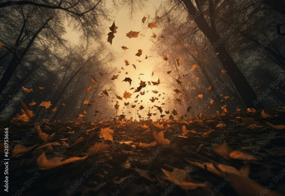 Dead leaves falling from trees in autumn Stock Illustration | Adobe Stock