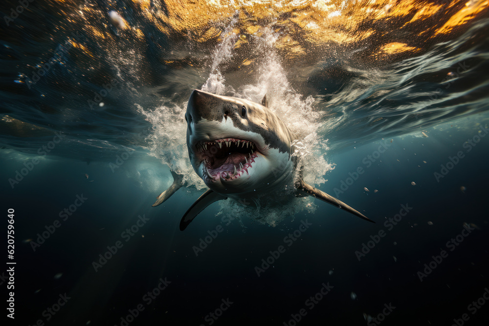 Furious Predator: Angry Shark in the Ocean. Generative Ai Stock ...