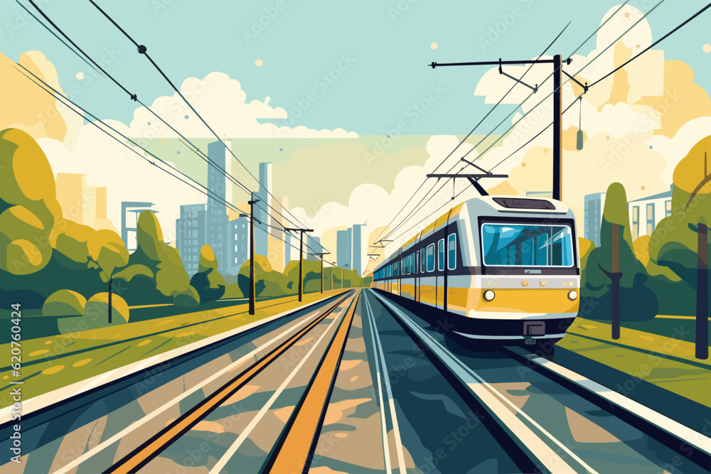 Hand-drawn cartoon Tram rails flat art Illustrations in minimalist ...