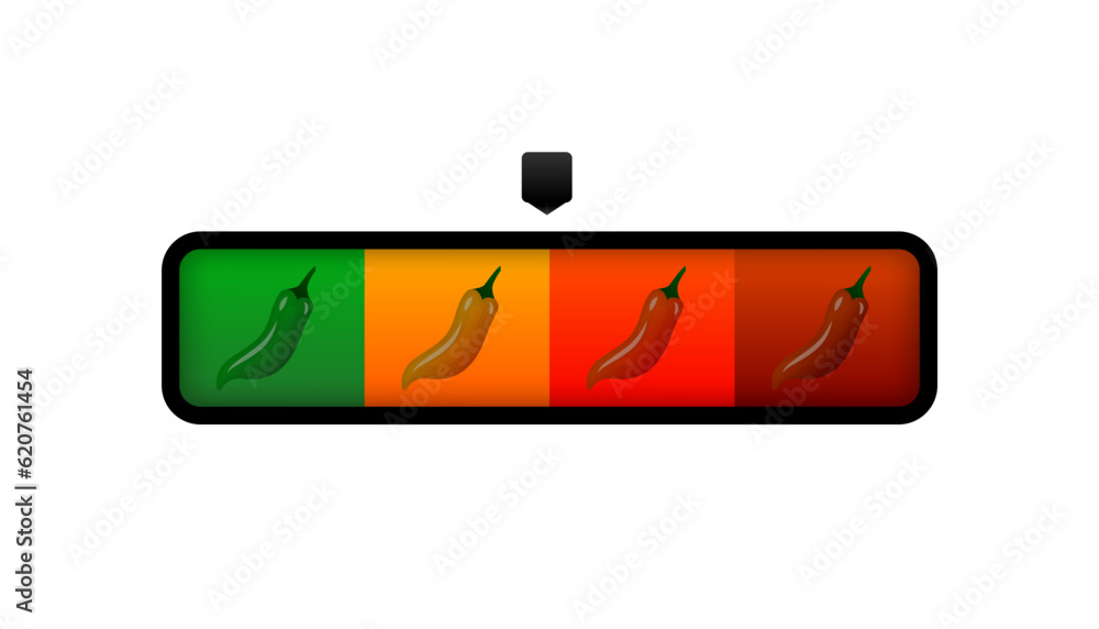 Hot pepper strength scale indicator with mild, medium, hot and hell ...