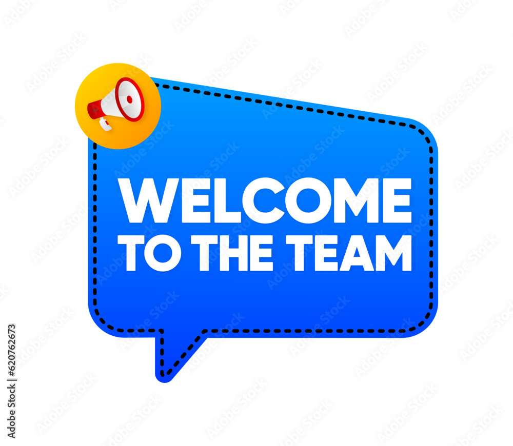 Welcome to the team megaphone blue banner on white background. We are hiring. Join our team ...
